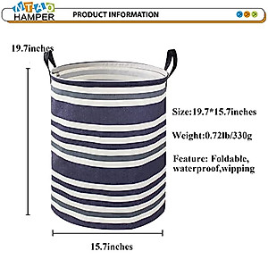 NTAOHAMPER Baby Boy Laundry Basket,Round Kids Laundry Hamper,Collapsible Storage Bin with Handles for Bedroom,Gift Basket,Room Decor(Blue Stripes)