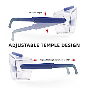 Optical Care Safety Glasses Anti Fog Safety Goggles Over Glasses Protective Eyewear with Clear Wrap-around Lens, Adjustable, Impact Resistance and Anti-dust