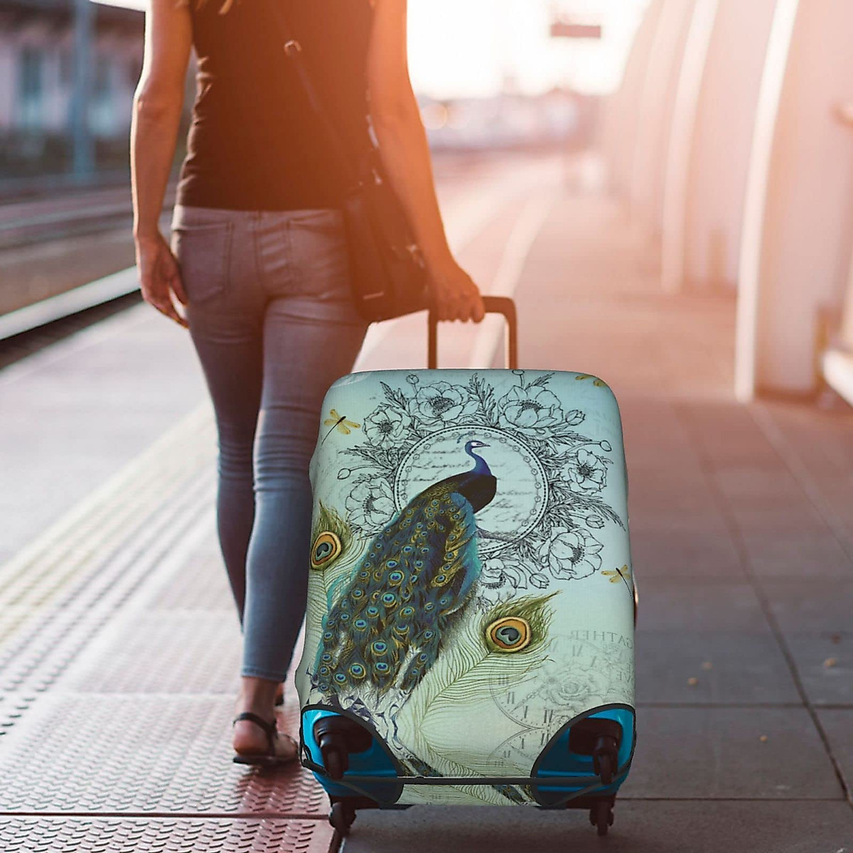 Nmbvcxz Peacocks Luggage Cover Suitcase Covers Washable Travel Luggage Protector Suitcase Cover L (27-30 inch luggage)