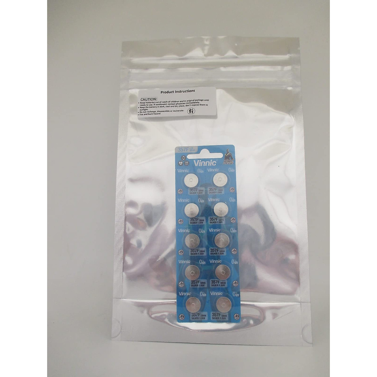 Vinnic Watch Battery 1.5V Silver Oxide 357 SR44 SR44SW 10 Pack