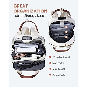 LOVEVOOK Laptop Backpack for Women, Anti-theft Work Travel Business Bag, 17 Inch Large Capacity Computer Backpacks Purse for Men, Casual Nurse Daypack with Lock, Beige-Brown