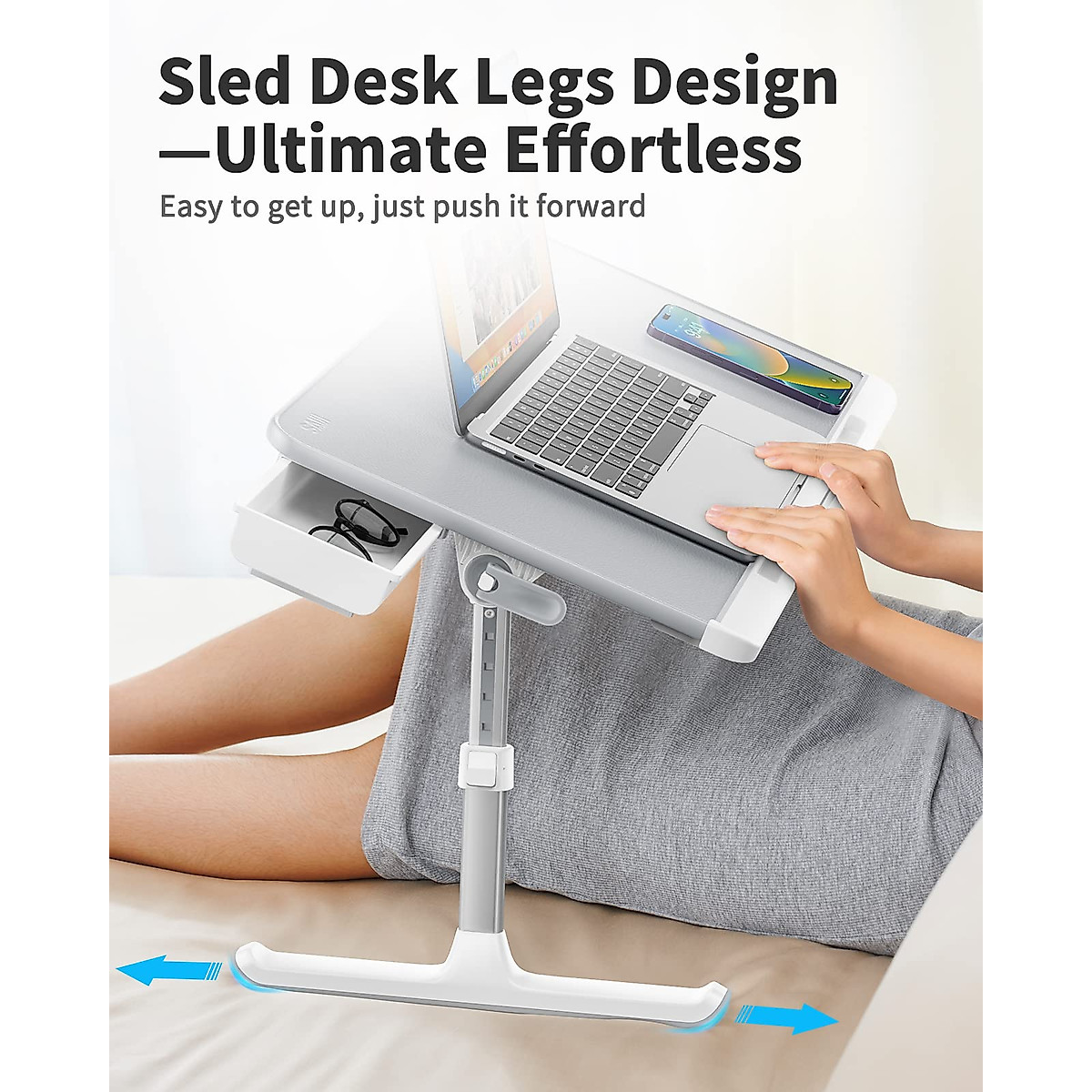 SAIJI Laptop Bed Tray Table, Laptop Computer Lap Desk for Bed, Laptop Bed Desk with Anti-Slip PVC Leather,Adjustable Laptop Stand for Bed Sofa Couch, Bed Trays for Eating Breakfast(Large,Gray)