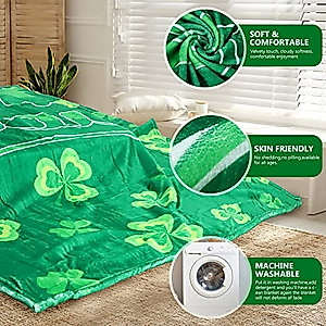 St. Patrick's Day Throw Blankets Lucky Shamrock Soft Flannel Blankets, Ireland Clover Soft Warm Cozy Lightweight Decorative Blanket for Couch, Bed, Sofa, Travel 50 x 60 Inch (Lucky Style)