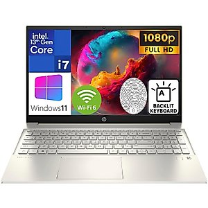 HP Pavilion 15 15.6" FHD Laptop Computer, 13th Gen Intel 10-Core i7-1355U, 16GB DDR4 RAM, 1TB PCIe SSD, WiFi 6, Bluetooth 5.3, Backlit Keyboard, Fingerprint Reader, Warm Gold, Windows 11, Zivcul