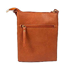 Moda West Casual Functional Multi Pocket Double Zipper Purse Crossbody Bags for Women (Cognac)