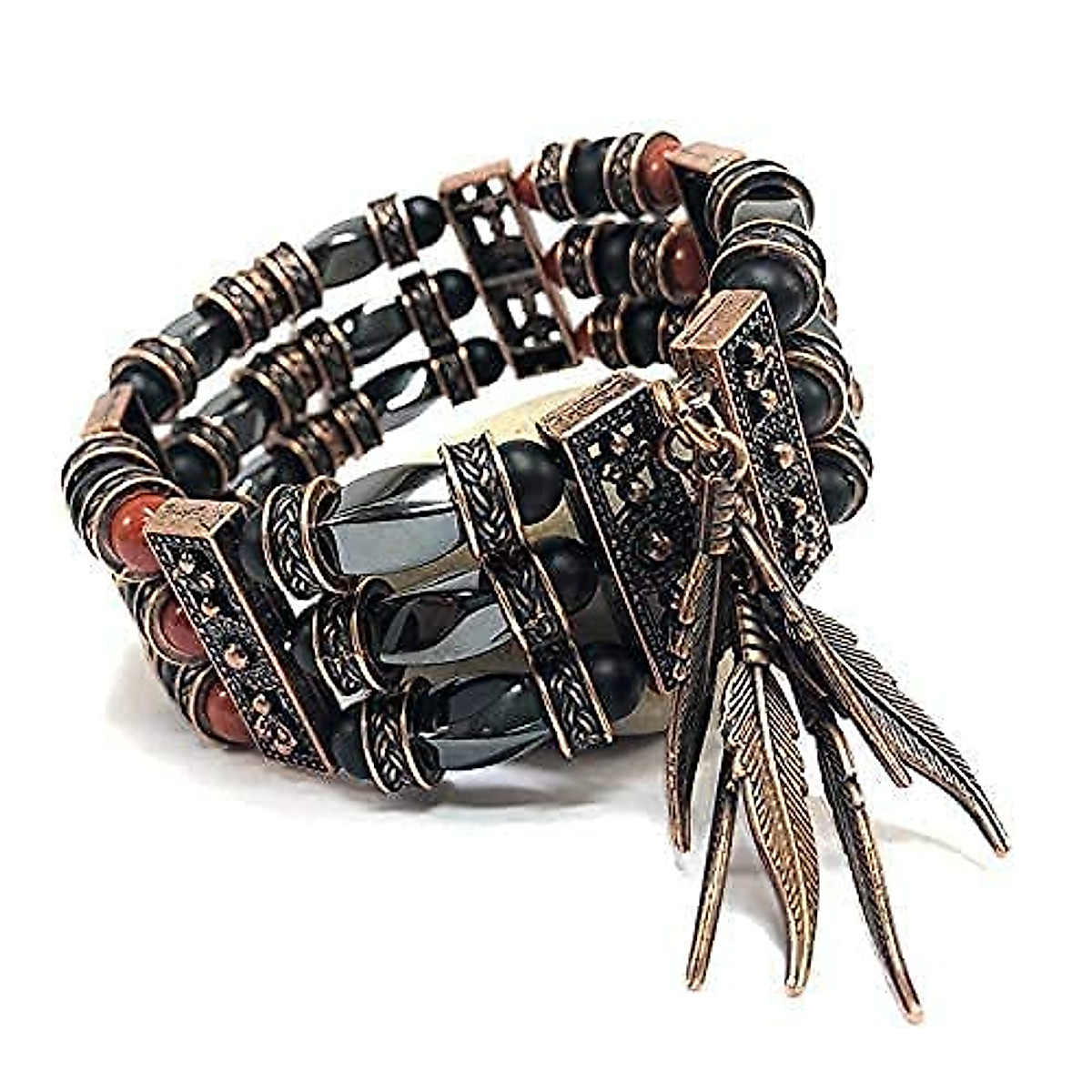 Native American Inspired Bracelet Beaded Bohemian Cuff Bracelets for Women Men Red Jasper and Black Onyx Jewelry