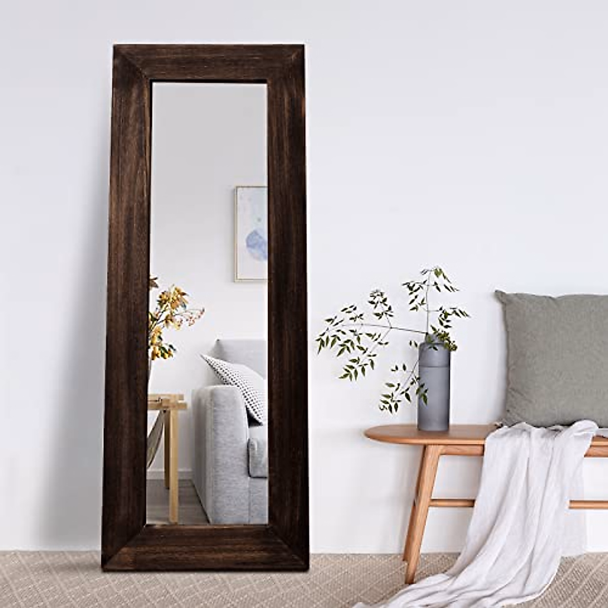 MAXYOYO Rustic Wood Floor Mirror Full Length, 47 x 16 Wall Mirror for Bathroom, Large Mirror Full Body Dressing Mirror for Living Room, Bedroom, Leaning Against Wall/Wall-Mounted Mirror