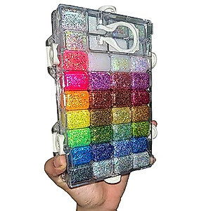 Slayisha 36 color Chunky, fine and flaky glitter mix case body/face/eyes/hair multipurpose holographic iridescent color shifting metallic high shine uv reactive gels vault