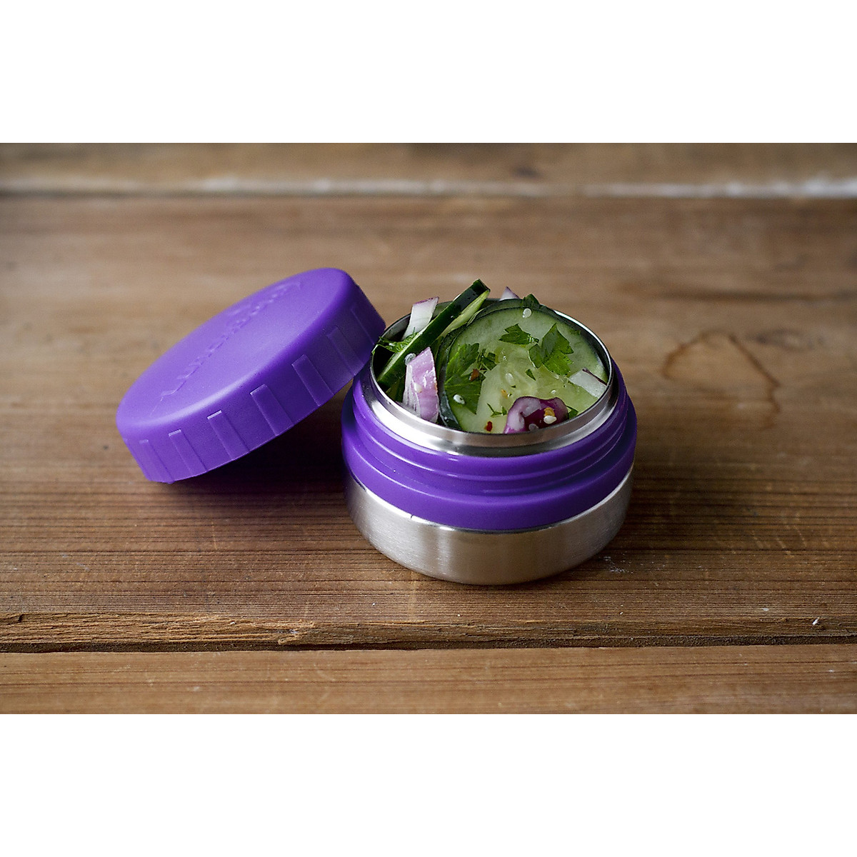 LunchBots Rounds Leak Proof 4 oz. Stainless Snack Container Jar, Set of 2, Purple Lids