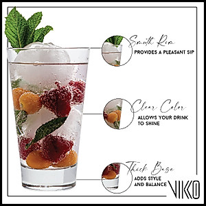 Vikko Drinking Glasses, 10.7 Ounce Drinking Glasses, Pack of 6 Crystal Clear Glass Cups for Water or Juice, Elegant Glass Tumbler & Water Glasses for Drinking