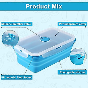 Zhehao Set of 8 Silicone Food Storage Containers Collapsible Storage Containers Collapsible Bowls with Lids Reusable Foldable Bento Lunch Box for Meal Prep Freezer Microwave, 4 Sizes (Blue)
