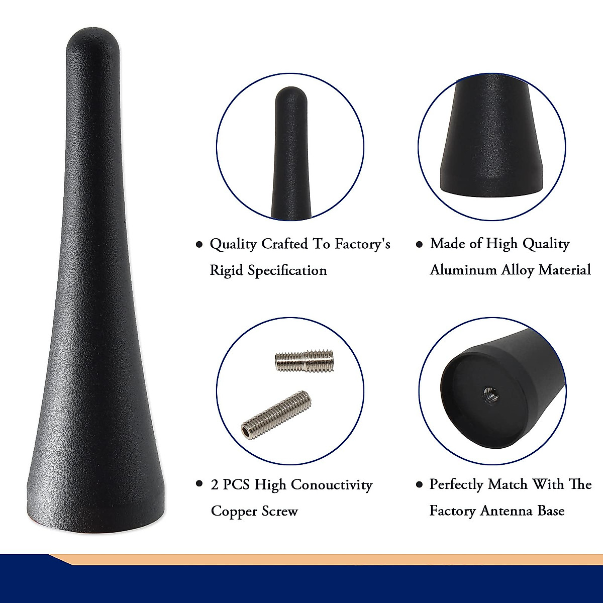 Anina Antenna Mast Replacement 3.8 Inch for 2010-2014 Ford Mustang, 2013-2023 Ford Transit, 2013-2019 Lincoln MKZ AM/FM Radio Stubby Aerial Short Antenna Mast Black Aluminum Car Wash Proof