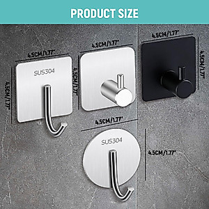 jitaty Wall Hooks for Hanging,Stainless Steel Towel Hooks for Bathrooms Kitchen,Adhesive Hooks for Walls No Damage,Waterproof Shower Hooks for Inside,Heavy Duty Shower Coat Hook (A-12PC)