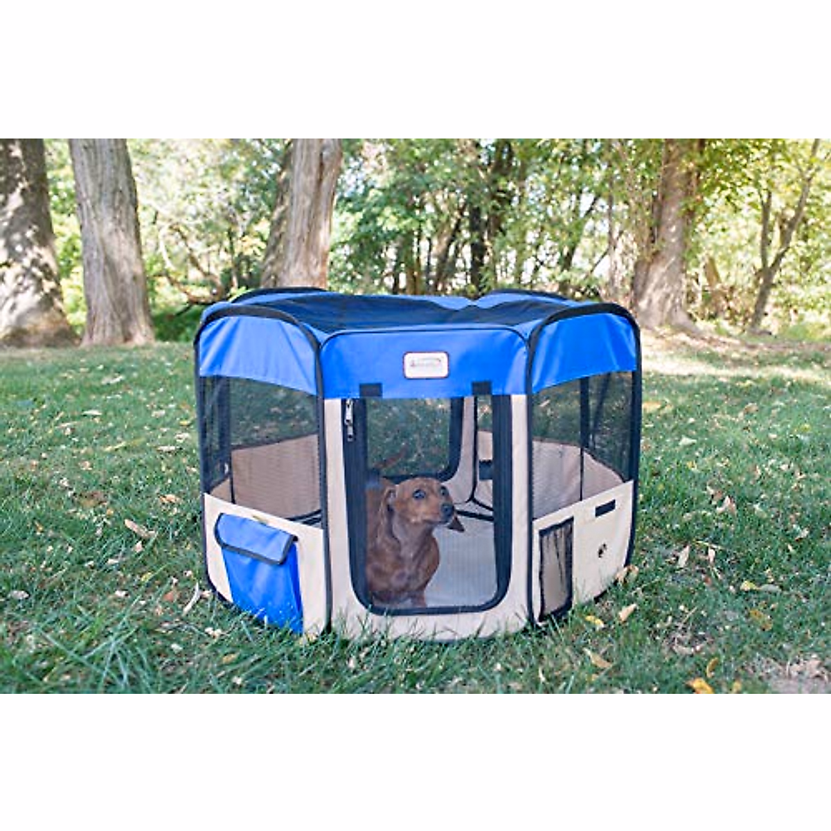 Armarkat Model PP001B-M Portable Pet Playpen in Blue and Beige Combo, Medium
