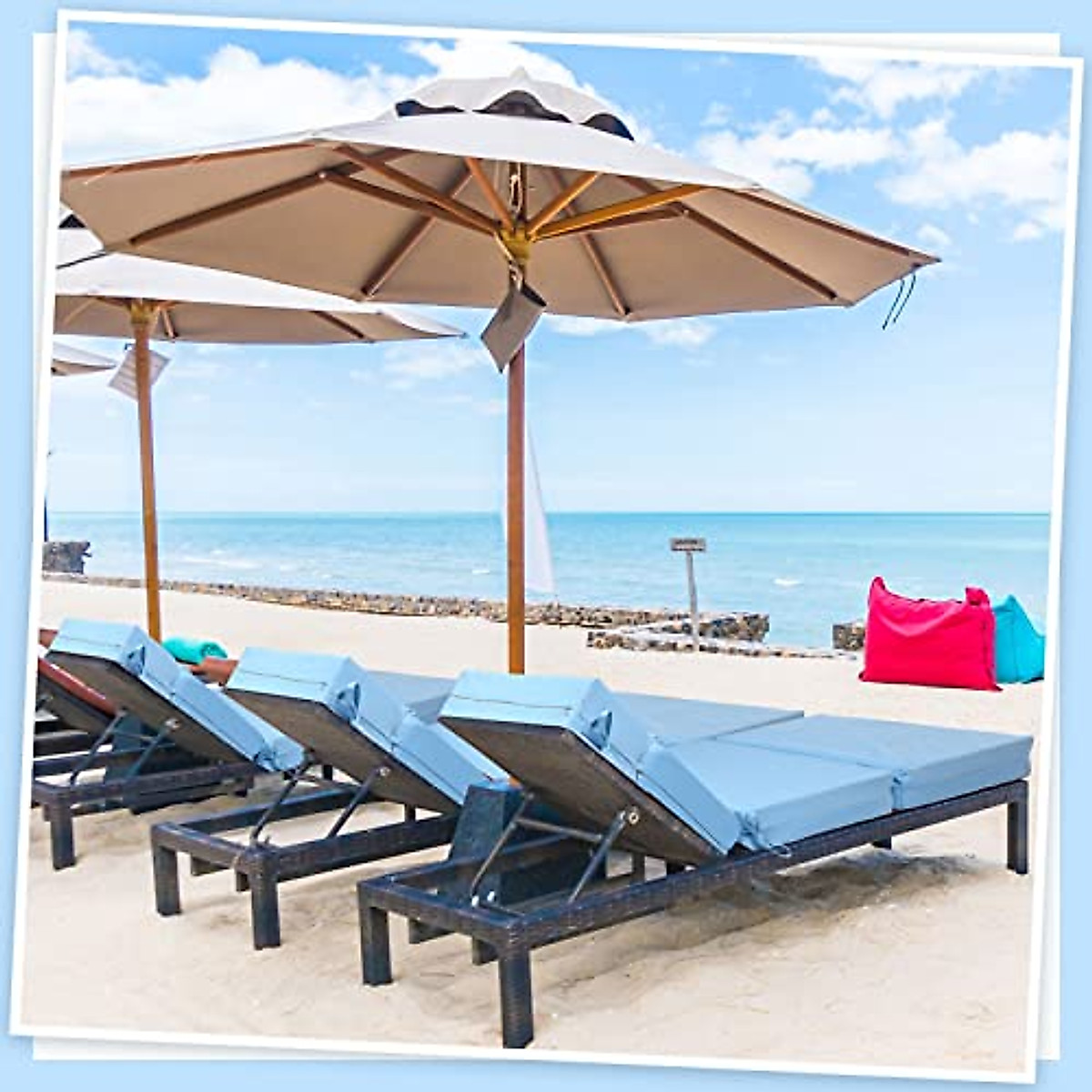Geelin 2 Pcs Lounge Outside Chair Cushion 21 x 72 Inch Beach Lounge Cushion Deep Seat High Back Patio Cushion Outdoor Textured Waterproof Couch Cushion Replacement for Balcony Lawn (Light Blue)