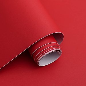 Micpolo 15.7" x 118" Thicken Red Wallpaper Red Contact Paper Solid Color Peel and Stick Wallpaper Matte Red Contact Paper for Cabinets Self Adhesive Wallpaper for Kitchen Countertops Wall