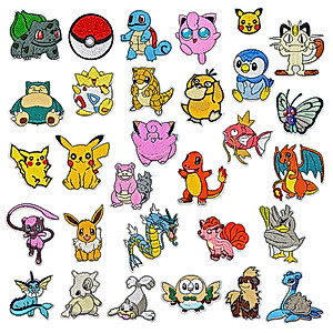 Iron on Patches 30 Pieces Anime Pocket Monster Embroidered Iron on/Sew on Decorative Applique Patch Patches for DIY Jeans, Jackets, Shirts, Bag, Caps