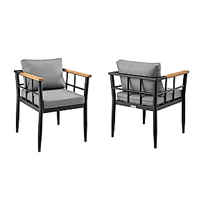 Armen Living Beowulf Modern Outdoor Patio Dining Chair, Set of 2, Black