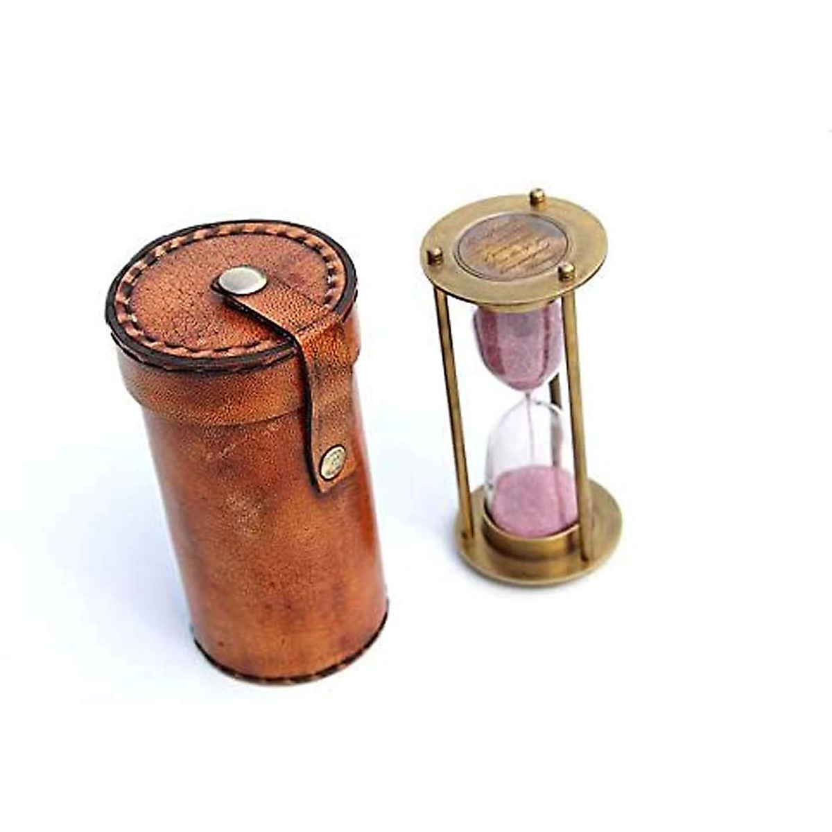 ROORKEE Instruments Nautical Brass Hourglass, Sand Clock, Sand Timer with Thoreau's Go Confidently Poem Carved on Both Sides, Metal Sand Watch with Beautiful Leather Case, Home, Desk, Office Décor.