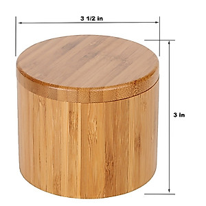 Lily's Home Round Bamboo Jar, Salt and Spices Storage Container, Small 6oz Salt Wooden Box With Magnetic Lock