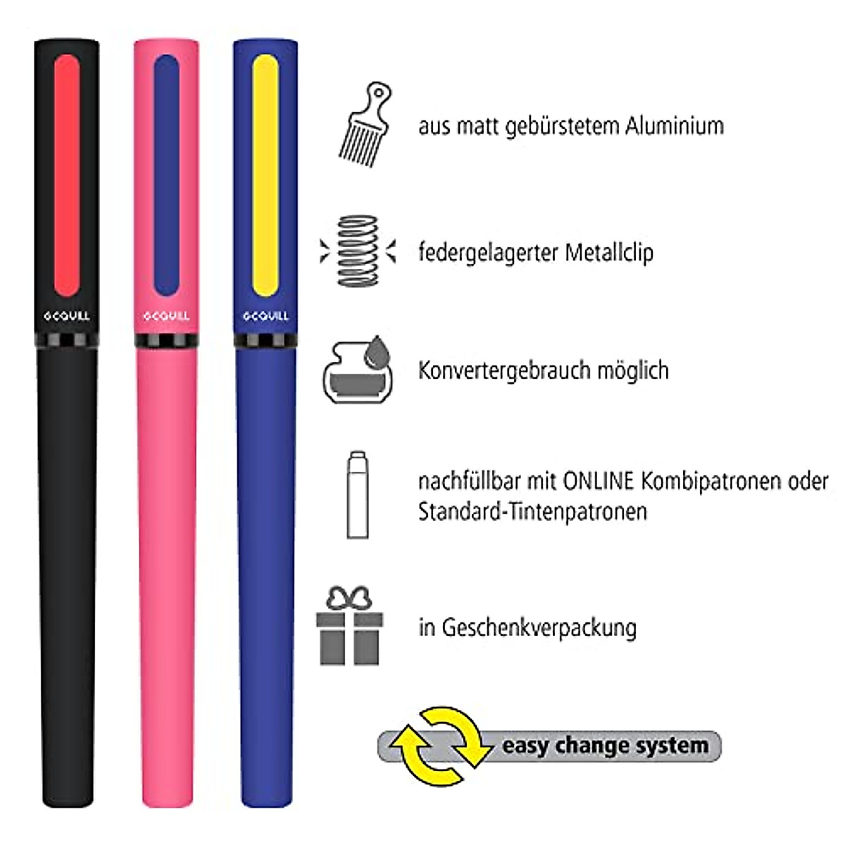 GC QUILL Calligraphy Pens Set 64pcs - Calligraphy Fountain Pen Set with 3 Fountain Pens, 7 Varied Nibs, 54 Ink Cartridges(10 Colors) - Writing, Drawing and Calligraphy Practice for beginner GC-F354