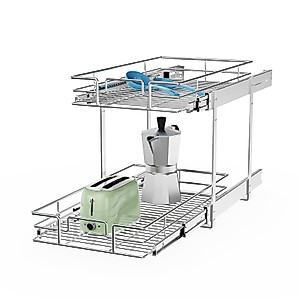 Individual Pull Out Cabinet Organizer (14"W x 21"D), 2 Tier Spice Rack Organizer for Cabinet, Slide Out Drawer Pantry Shelf Organization and Storage for Kitchen Bathroom