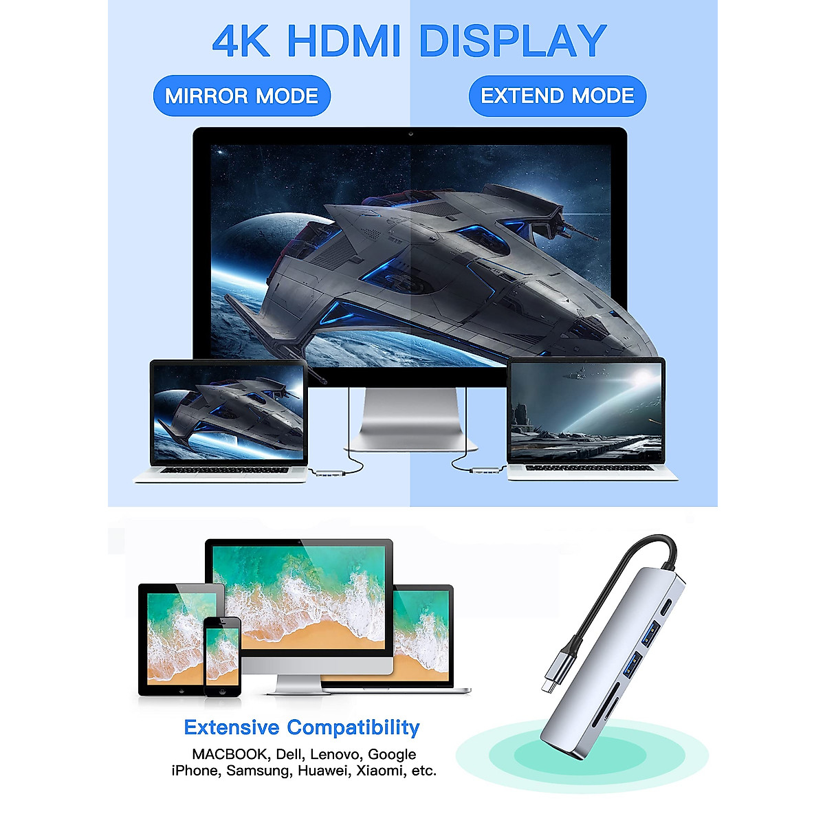 UUETKNN USB C HUB 6 in 1 USB C Laptop Docking Station Dual with 4K HDMI 2 USB 3.0 SDMicro SD Card Reader 87W PD Charging and USB C to A Adapter Compatible grey 6.69 x 3.54 x 0.79 inches