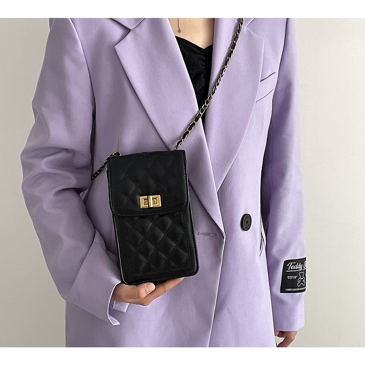 Seagloca 7.9“ Women PU Leather Quilted Crossbody Bag Shoulder Bag Phone Wallet Purse Chain Bag Clutch (White)