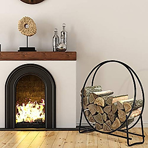 GOFLAME 41 Inch Firewood Log Rack, Round Tubular Steel Fireplace Wood Storage Holder for Indoor & Outdoor Fireplace Pit, Heavy Duty
