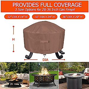 Gartree Fire Pit Cover Round 32'' DIA x 24'' H, Waterproof 600D Heavy Duty Gas Firepit Cover for 30-32 Inch Propane Fire Table Outdoor Fire Bowl with Air Vents Buckles, Brown