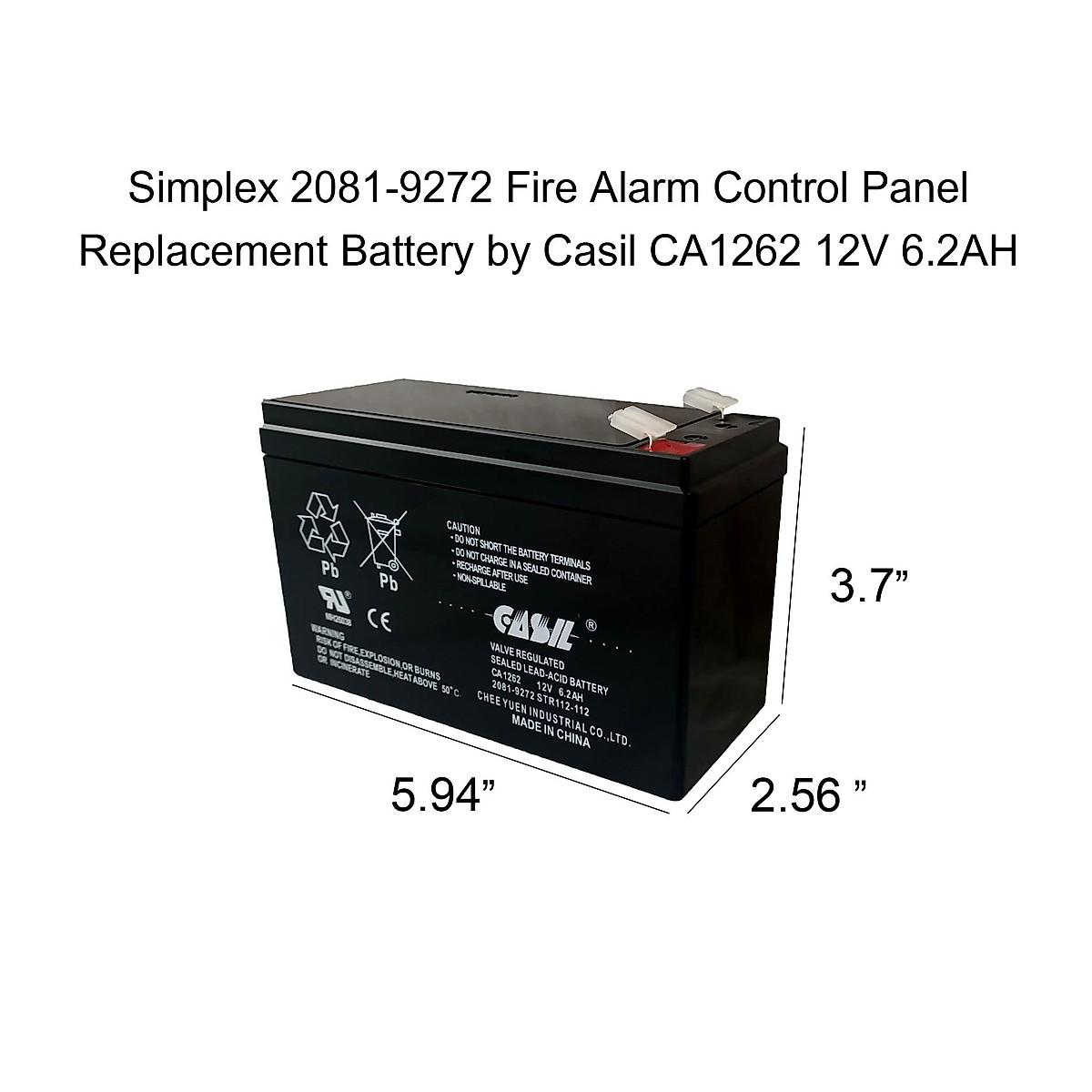 2081-9272 Simplex Grinnell Fire Alarm Control Panel Battery Replacement 12V 6.2AH CA1262 F2 2 Pack