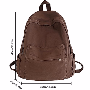 Juoxeepy Canvas Backpack for Women Men Vintage Brown Backpack Grunge Aesthetic College Laptop Backpack Solid Color Everyday Backpack Travel Daypack Rucksack