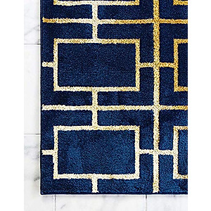 Unique Loom Glam Collection Geometric, Squares, Metallics, Modern, Chic Area Rug, 8 ft x 10 ft, Navy Blue/Gold