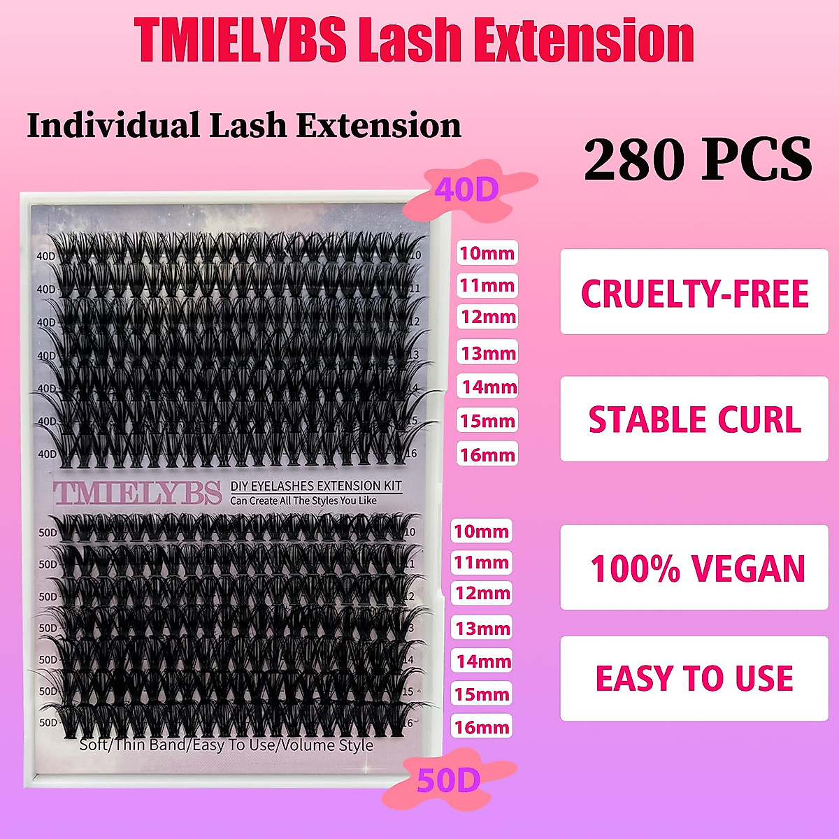 Lash Cluster DIY 280Pcs Mix 40D 50D 10-16MM Individual Lash Extension Cluster Lashes Wispy Fluffy C D Curl False Eyelash Clusters Thin Band Soft to DIY at Home by TIMELABS (40D+50D)