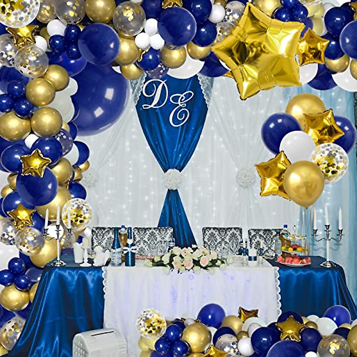 JULLIZ 148pcs Navy Blue Gold Balloon Arch Garland, Royal White Gold Confetti Balloons for 2023Graduation Shower Wedding Birthday Classroom Decoration