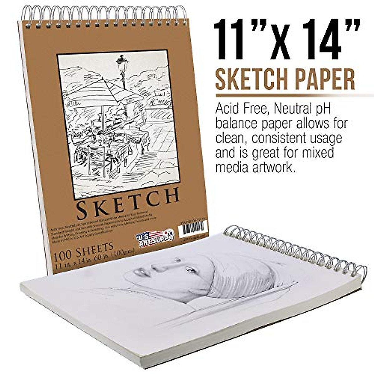 U.S. Art Supply Sketch Book Pad - 200 Sheets, 11" x 14"