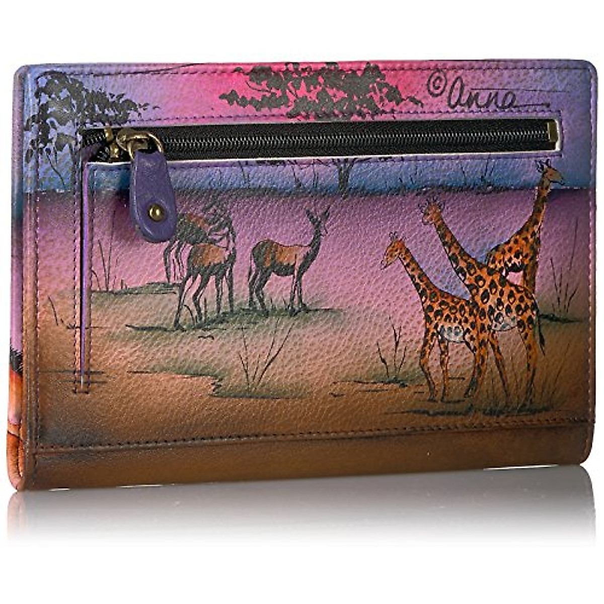 Anna By Anuschka Women's Hand-Painted Genuine Leather Two Fold Wallet - Serengeti Sunset