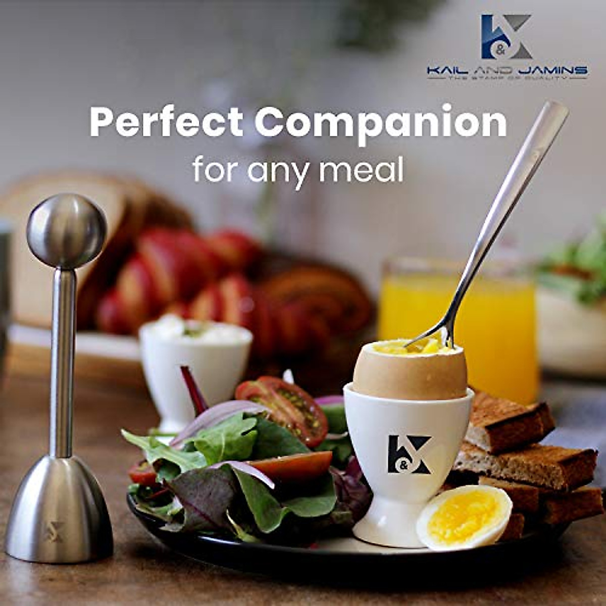 Elegant Egg Cups & Cracker Set | Set of 4 Ceramic Egg Holders + 4 SS Spoons + 1 Egg Topper-Vibration Tool Opener For Hard & Soft Boiled Egg, Multipurpose Mini Dishes- With Bonus! Beautiful Storage Box