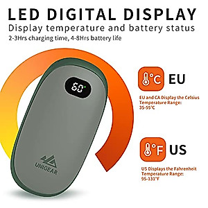 Unigear Hand Warmers Rechargeable, Reusable Portable Electric Hand Warmer 5200mAh USB Power Bank with Multi Heating Level from 95-131℉ and Digital Screen, Great for Raynauds, Outdoor, Camping, Hiking