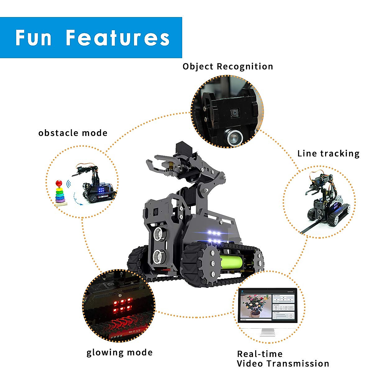 Gewbot DIY Robot Model Kit for Raspberry Pi 4/3 Model B+/B WiFi Wireless Smart Robot Car Kit with 4-DOF Robotic Arm/OpenCV Target Tracking/Video Transmission Rasptank Robotic Kit with PDF