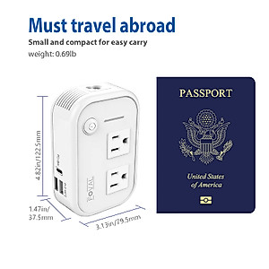 220V to 110V Converter Travel Adapter: FOVAL [Upgraded] International Step Down Power Converter for Hair Straightener/Curler with 18W USB-C Port Outlet Voltage Converter US to Europe Italy UK AU Plug