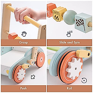 ROBOTIME Wooden Baby Walkers Push Toys for Baby Girls Boys 10 Month +, Adjustable Speed Push and Pull Learning Walker Activity Toys for Toddler 1 2 3 Yrs Old