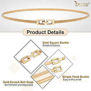 JASGOOD Women Skinny Metal Waist Belt Gold Waistband Elastic Metal Chain Waist Belt for Dress