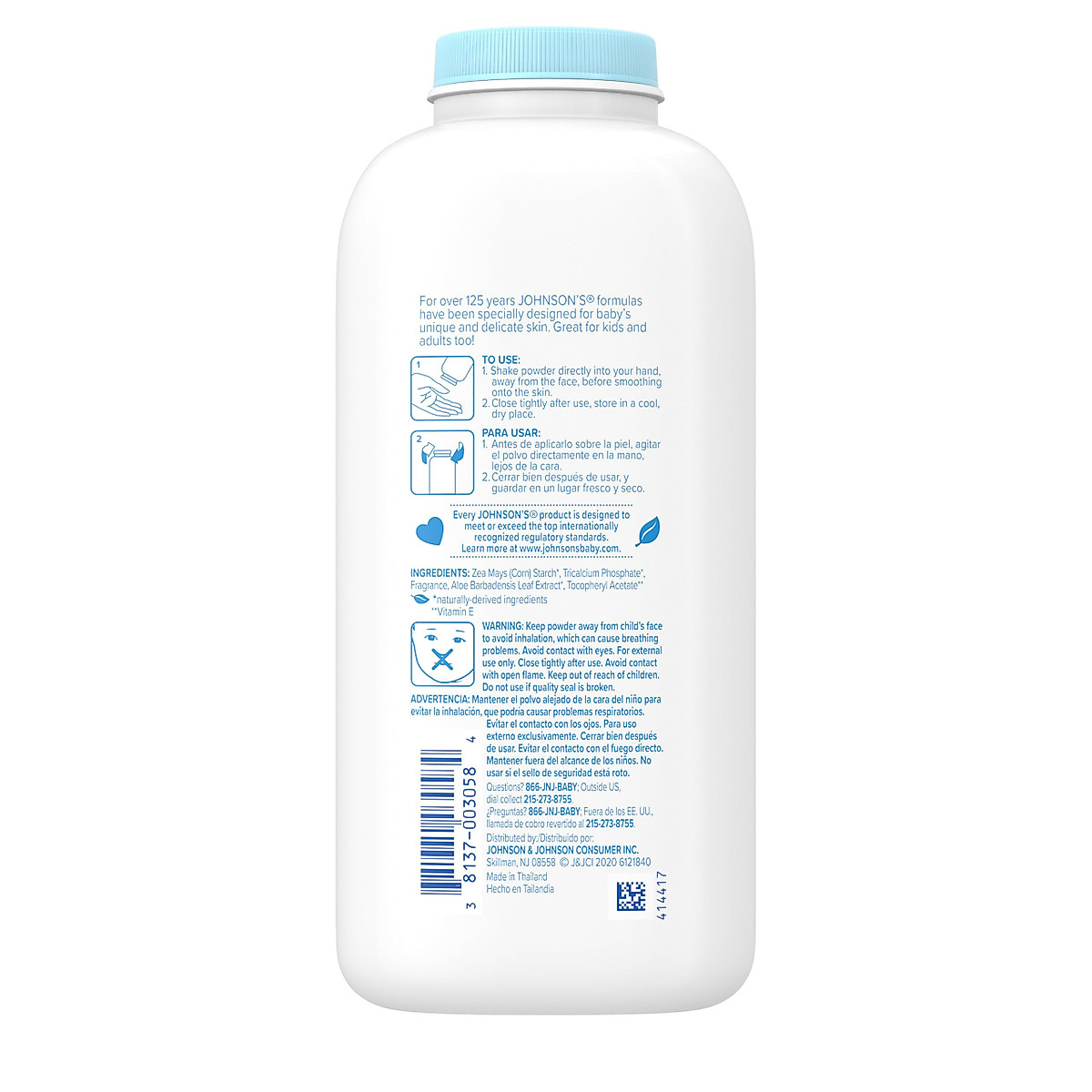 Johnson's Baby Powder, Naturally Derived Cornstarch with Aloe & Vitamin E for Delicate Skin, Hypoallergenic and Free of Parabens, Phthalates, and Dyes for Gentle Baby Skin Care, 15 oz