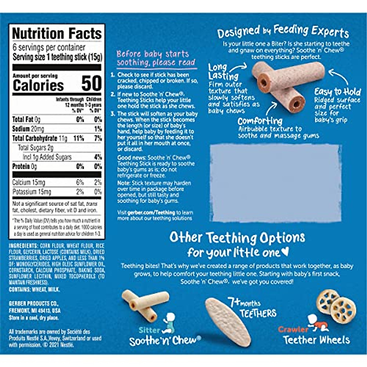 Gerber Snacks for Baby Soothe ‘n’ Chew Teething Sticks, Strawberry Apple, Made with Wholesome Grains & Non-GMO Ingredients, 6 Individually Wrapped Teething Sticks/Box (Pack of 2 Boxes)