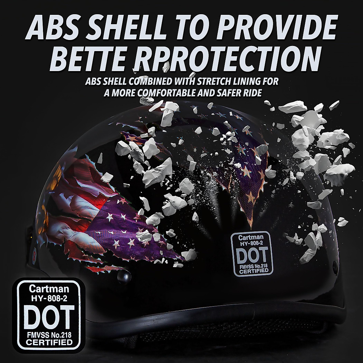 Cartman Cruiser Scooter Motorcycle Half Face Helmet, Patriotic Eagle USA Graphics, DOT Approved for Bike Scooter ATV UTV Chopper, Large