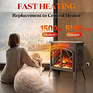 Rintuf Electric Fireplace Heater, 1500W Electric Fireplace Stove with 3D Flame Effect, 5100BTU Infrared Fireplace, Remote Control, Timer, Low Noise, Ideal for Indoor Home Use