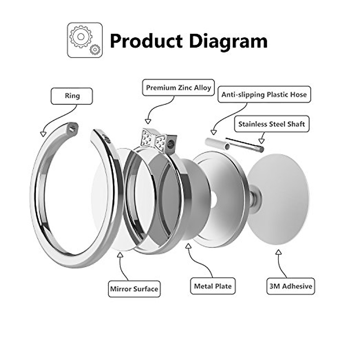 VASIVO Mirror Phone Ring Holder, 360° Swivel Ring Holder Finger Holder Holder for iPhone 7/7 Plus, Galaxy S8/S8 Plus and Other Smartphones (Silver)