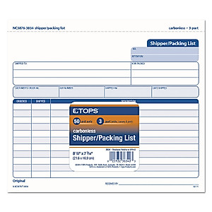 TOPS Shipper/Packing List Form, Triplicate, Carbonless, 8.5 x 7 Inches, 50 Sets per Pack (3834), Purple; White