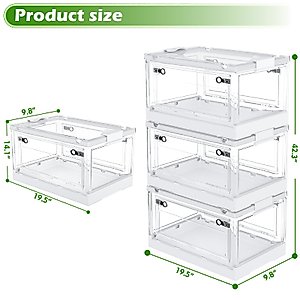 CTSNSLH 4 Tier Storage Bins with Lids, 192Quart Clear Stackable Storage Bins with Wheeled and Doors, Storage Boxes, Storage Containers, Closet Organizers and Storage